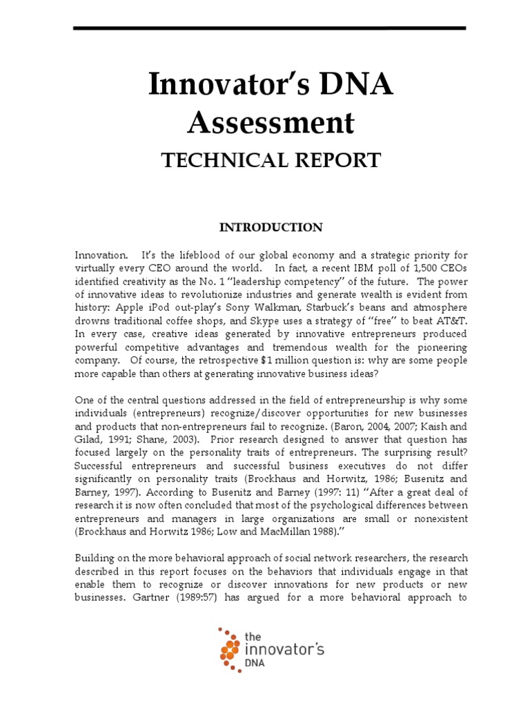 Innovator's DNA Assessment Overview | PDF | Validity (Statistics ...