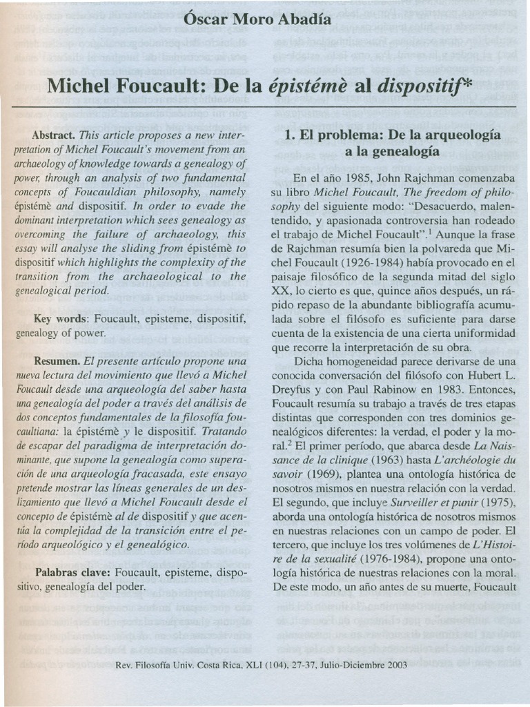 Michael Foucault de La Episteme Al Dispositif | PDF