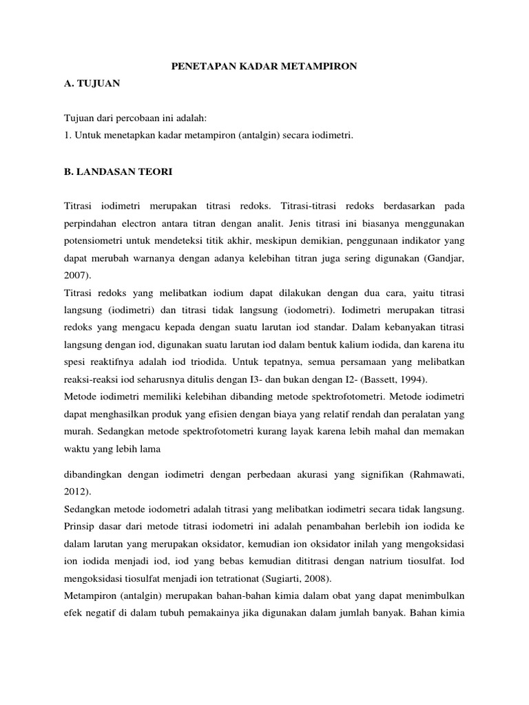Penetapan Kadar Metampiron | PDF | Sains & Matematika