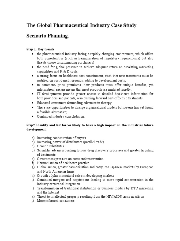 The Global Pharmaceutical Industry Case Study Scenario Planning | PDF ...