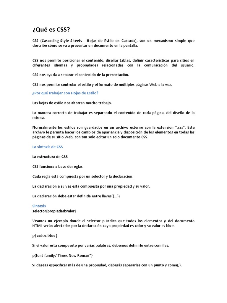 Qué Es CSS PDF | PDF | Hojas de estilo en cascada | Hipertexto