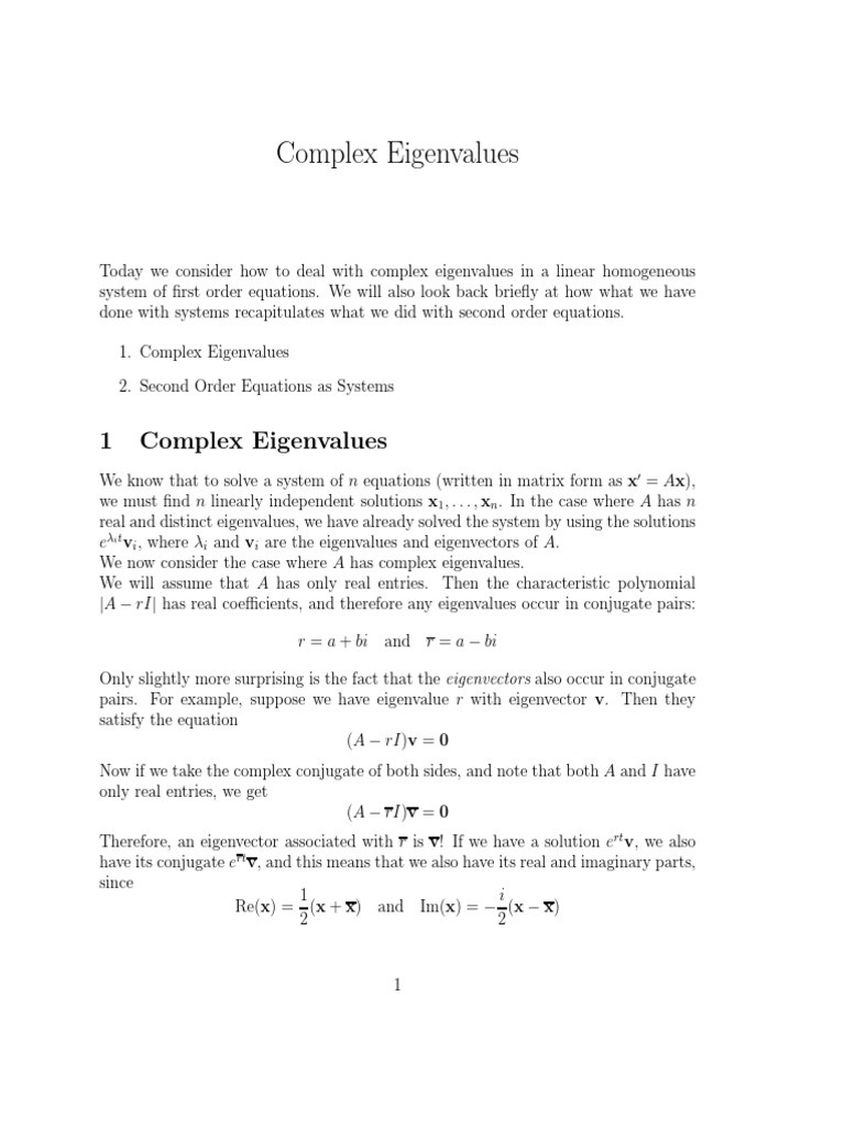 Complex Eigenvalues | PDF | Eigenvalues And Eigenvectors | Complex Number