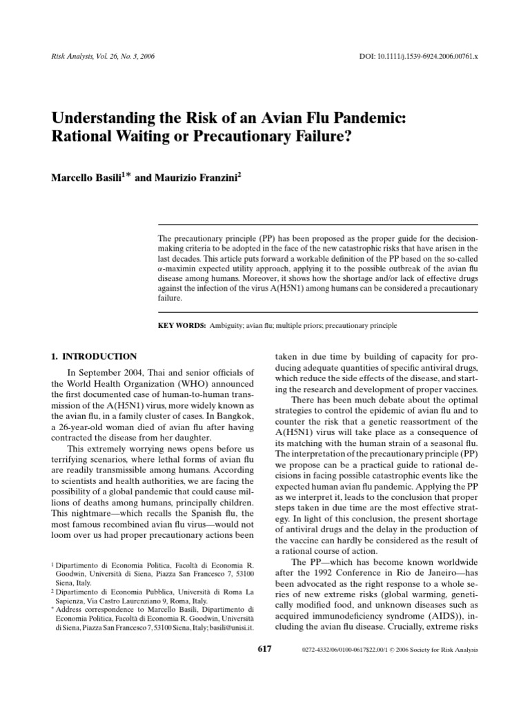 Understanding The Risk of An Avian Flu Pandemic: Rational Waiting or ...