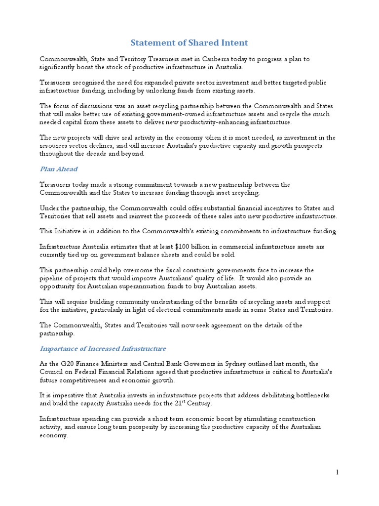 Statement of Shared Intent | PDF | Australia | Infrastructure