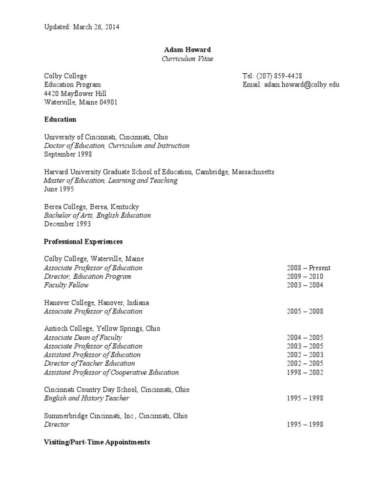 Adam Howard CV | PDF | Experiential Education | Professors In The ...