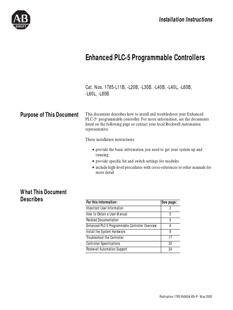 Enhanced PLC-5 Programmable Controllers: Purpose of This Document | PDF ...