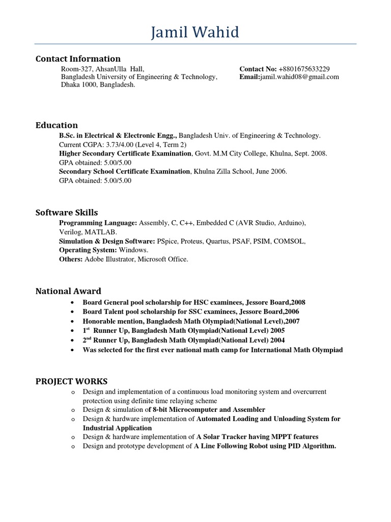 Jamil Wahid: Contact Information | PDF | Bangladesh | Electrical Engineering