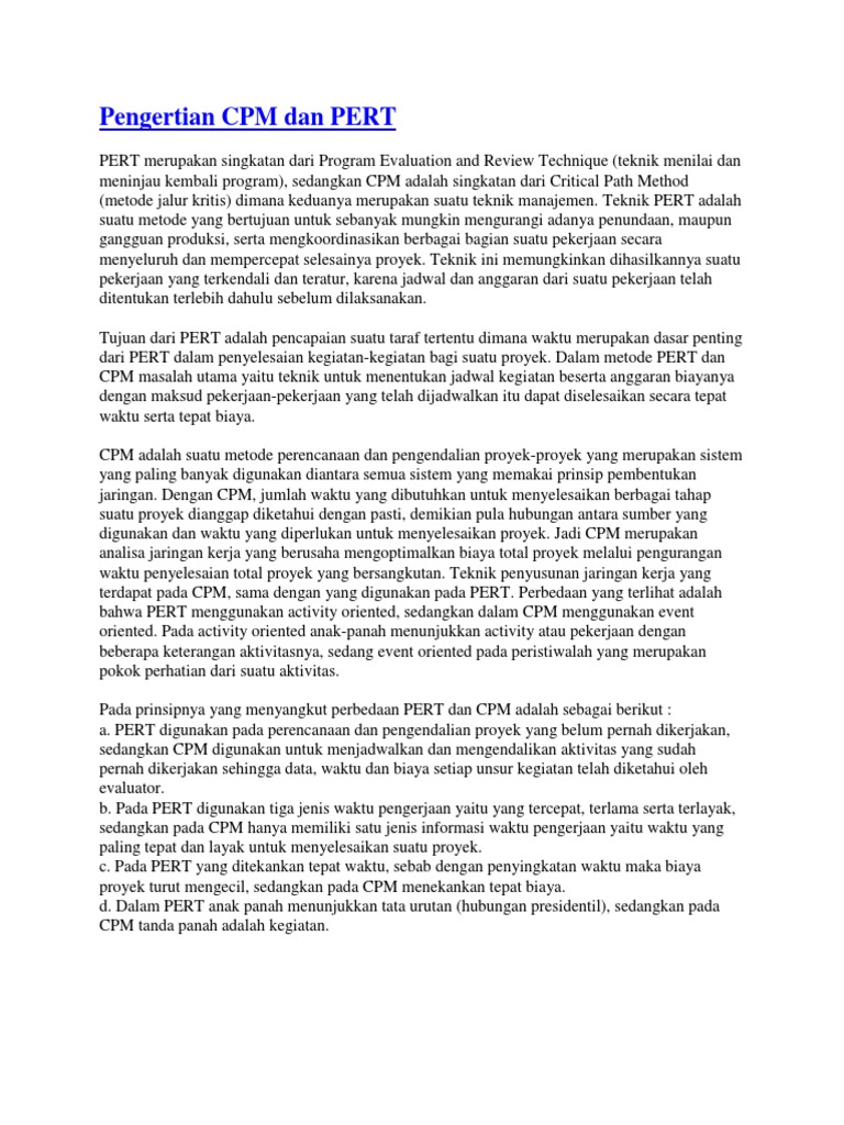 Pengertian CPM Dan PERT | PDF