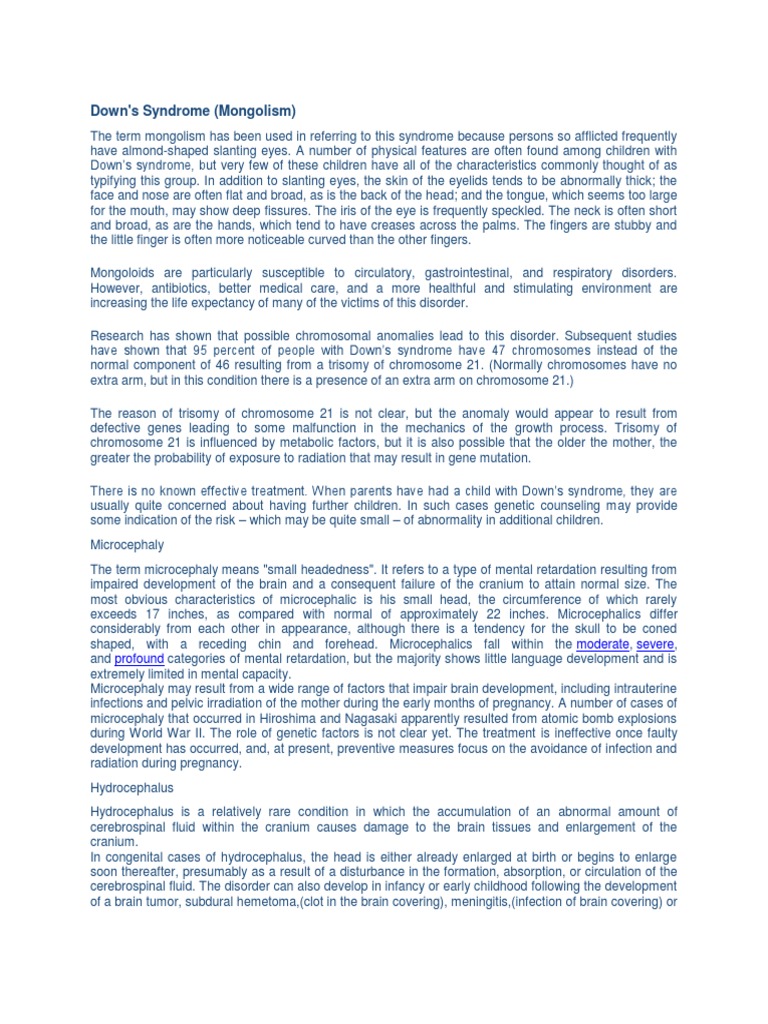 Down's Syndrome (Mongolism) : Moderate Severe Profound | PDF ...