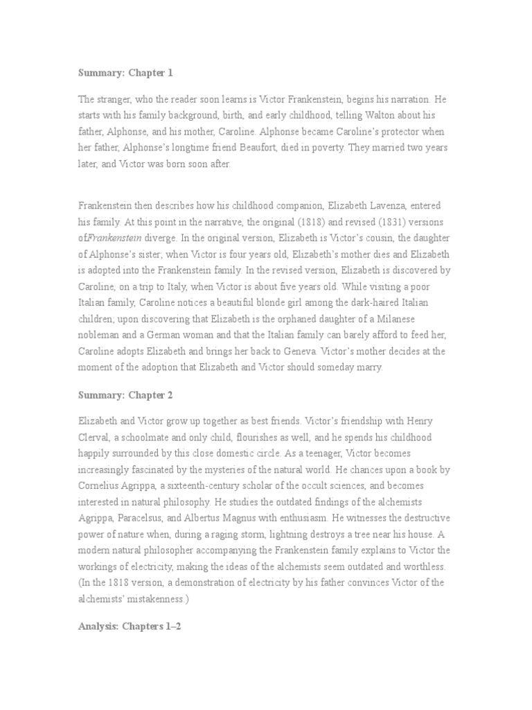 Summary: Chapter 1 | PDF | Frankenstein | Alchemy