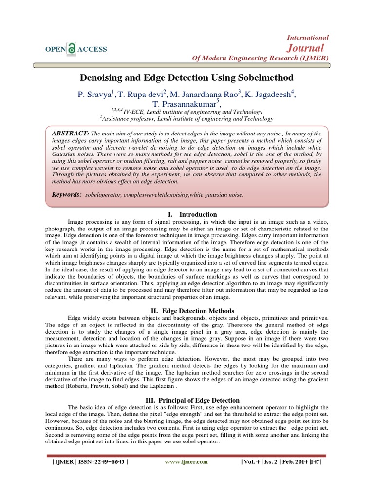 Denoising and Edge Detection with Sobel | PDF | Wavelet | Computer Vision