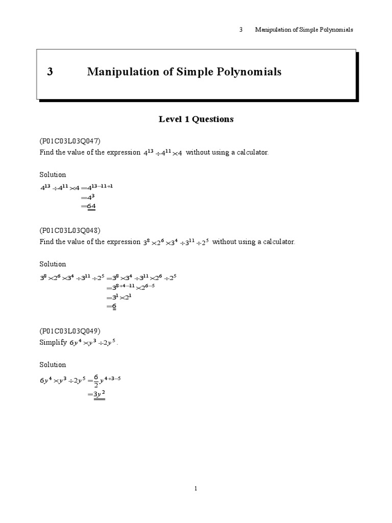 Chapter 3 - Manipulation of Simple Polynomials | PDF | Polynomial | Exponentiation