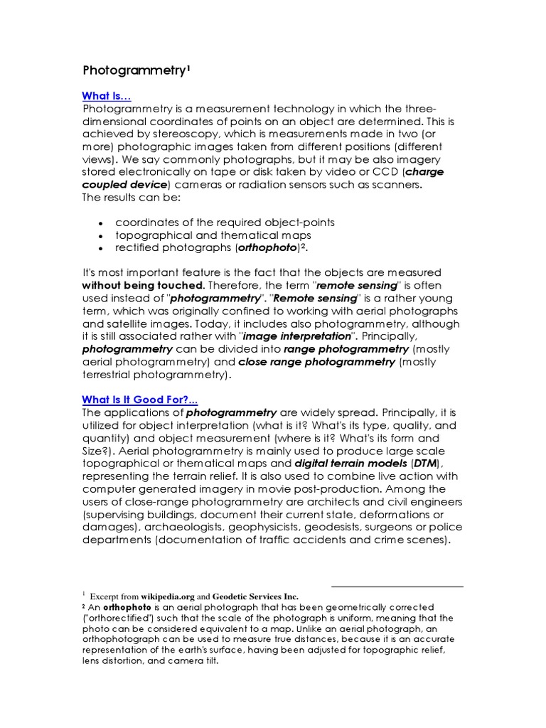 Photogrammetry: What Is | PDF | Stereoscopy | Camera