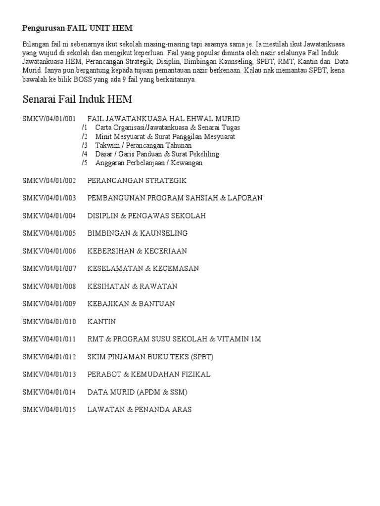 Pengurusan Fail Unit Hem | PDF