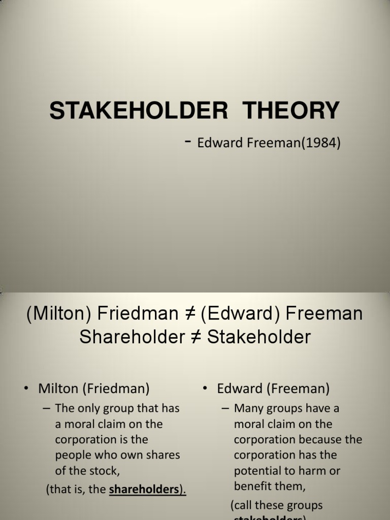 Stakeholder Theory: Edward Freeman (1984) | PDF