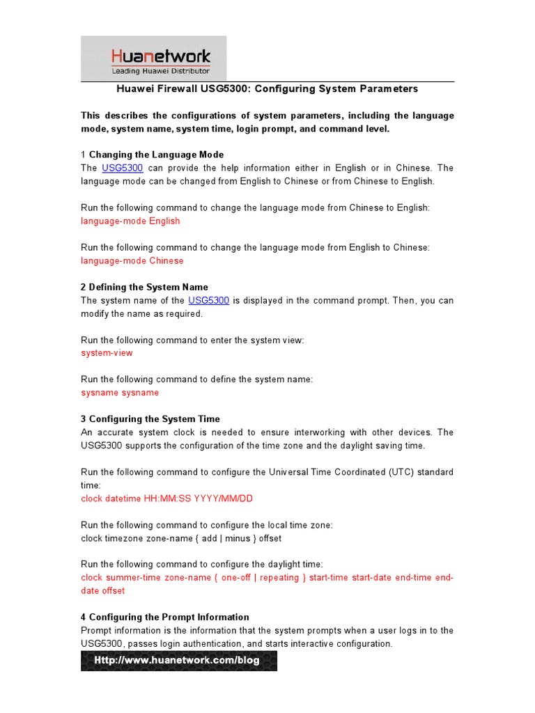 Huawei Firewall USG5300 Configuring System Parameters | PDF | Login ...