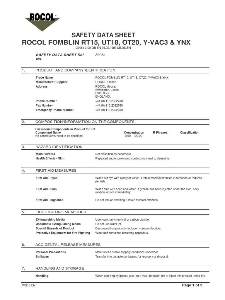 MSDS-Fomblin | Chemical Substances | Materials