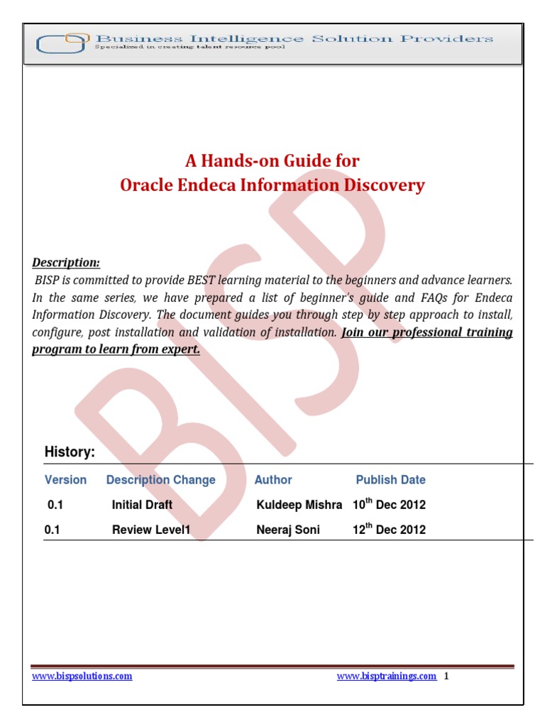 A Hands-On Guide For Oracle Endeca Information Discovery: Description | PDF