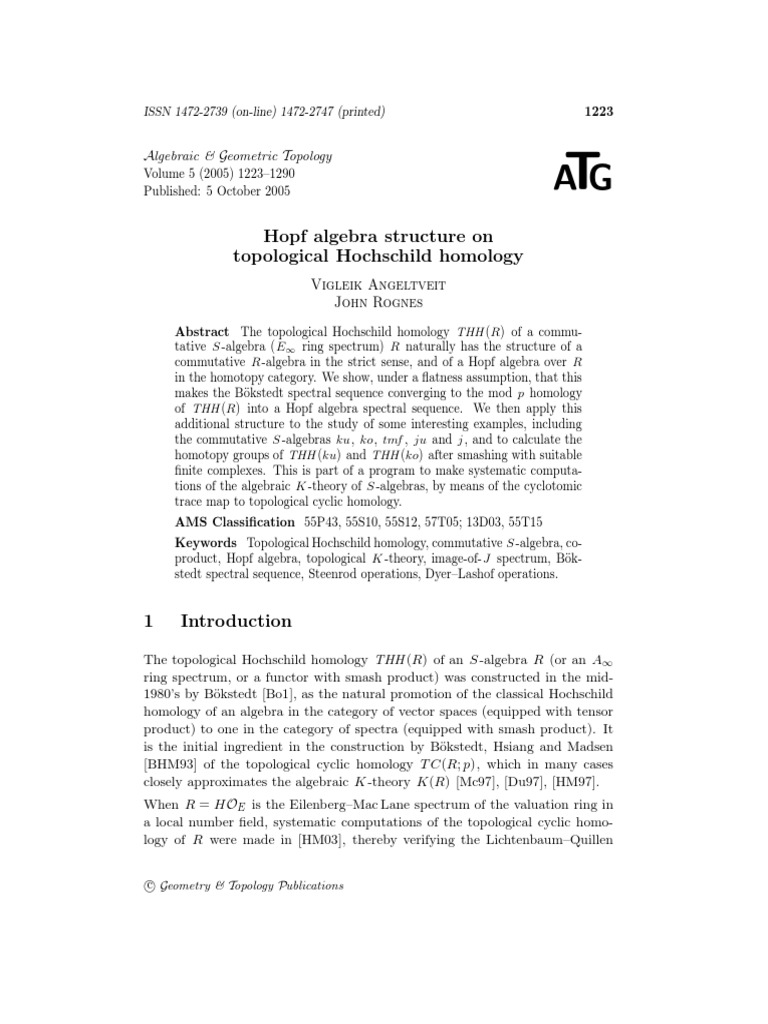 Hopf Algebra Structure On Topological Hochschild Homology | PDF | Ring (Mathematics ...