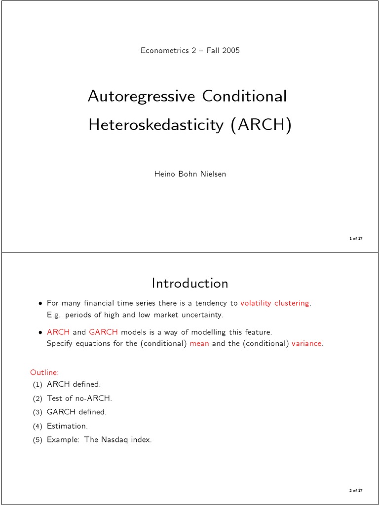 Autoregressive Conditional Heteroskedasticity (ARCH) : Volatility ...