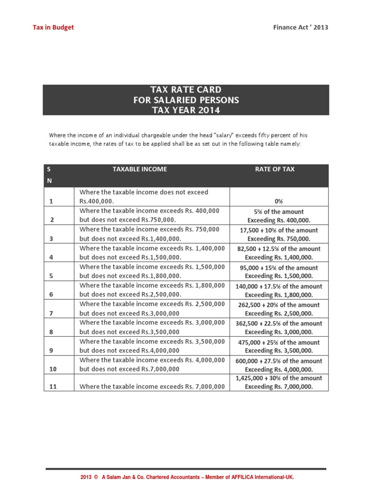 Tax Rate Card Salaried TY 2014 | PDF