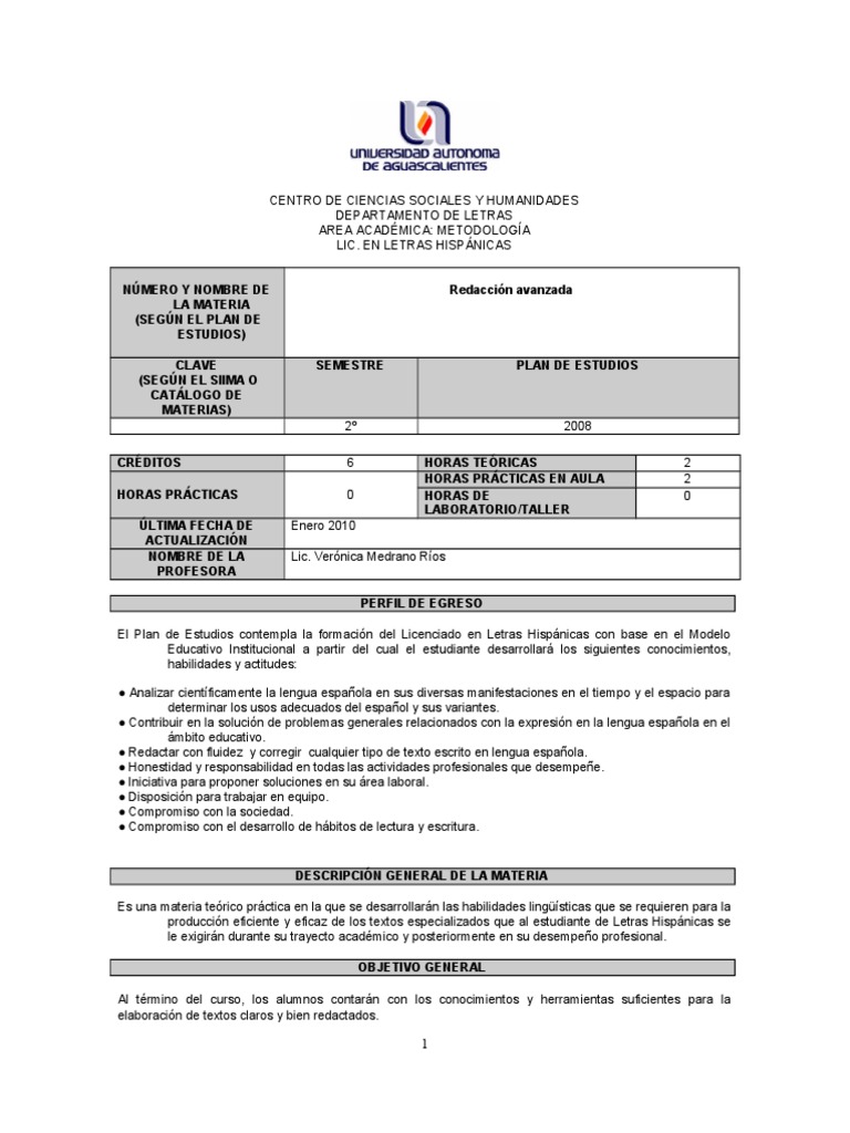 Redacción Avanzada | PDF | Lectura (proceso) | Plan de estudios