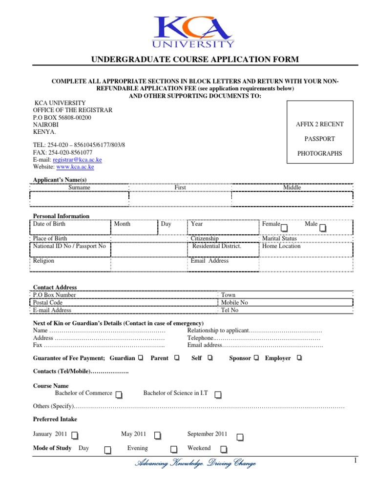 KCA University Application-2011 | PDF | Business
