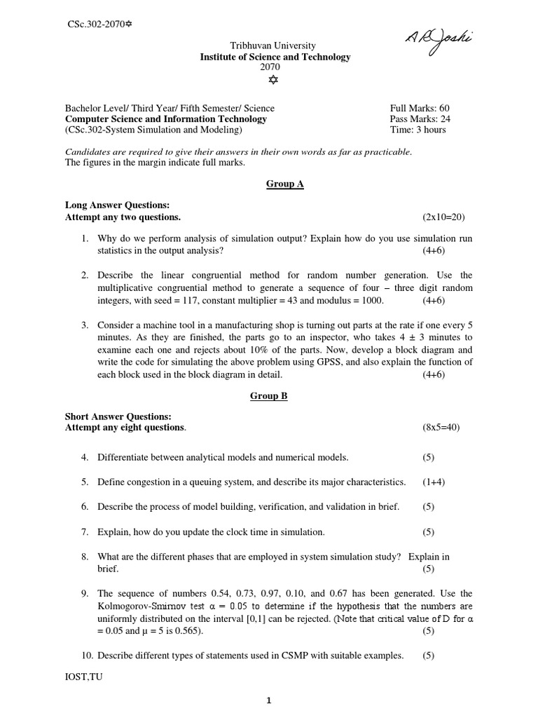 Simulation and Modeling Question - BSC - CSIT 2070 Final Exam | PDF | Computer Simulation ...