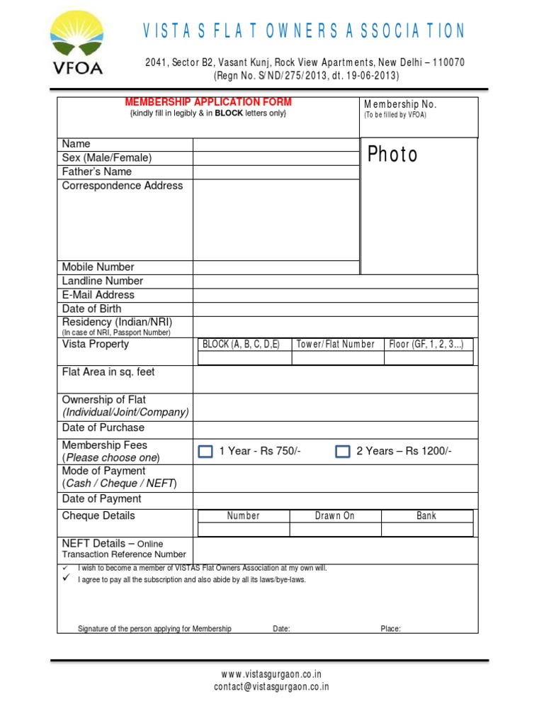 VFOA Membership Form | PDF | Payments | Ownership