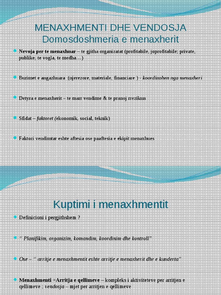 Menaxhmenti Dhe Vendosja | PDF