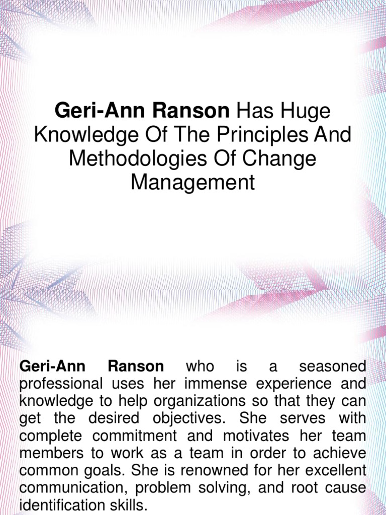 Geri-Ann Ranson Has Huge Knowledge of The Principles and Methodologies ...