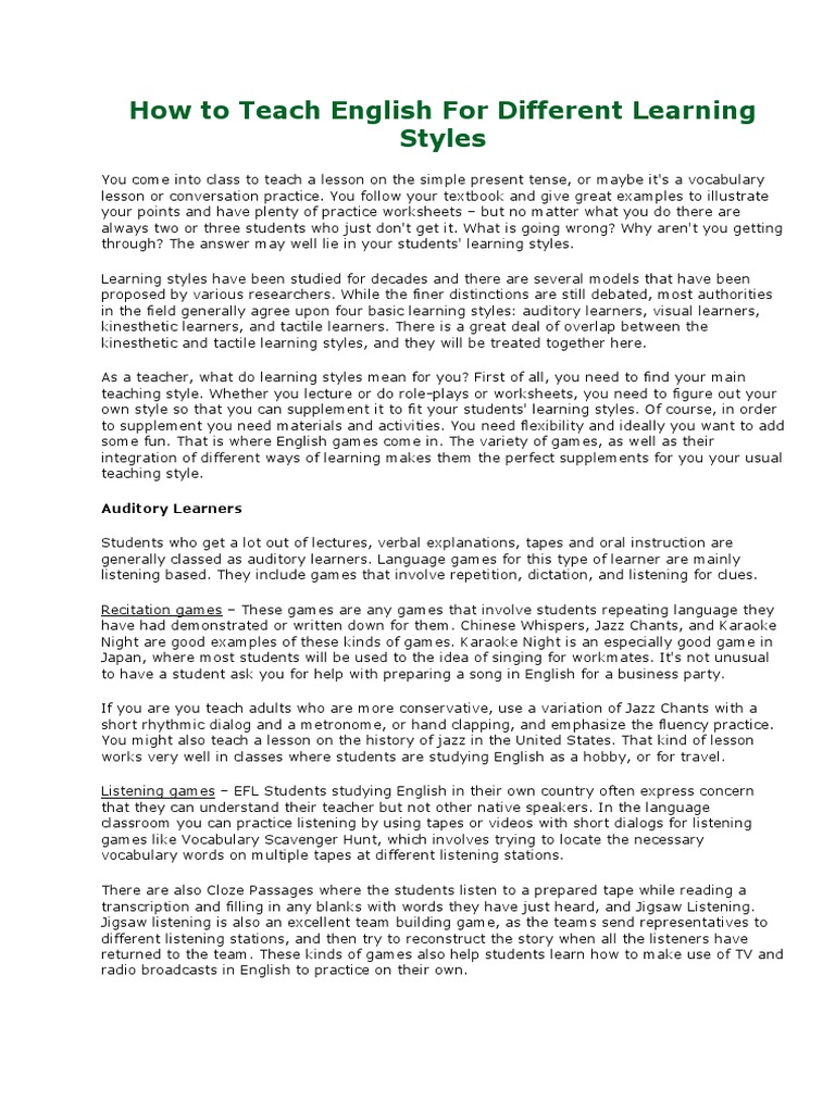 How To Teach English For Different Learning Styles | PDF | Learning ...