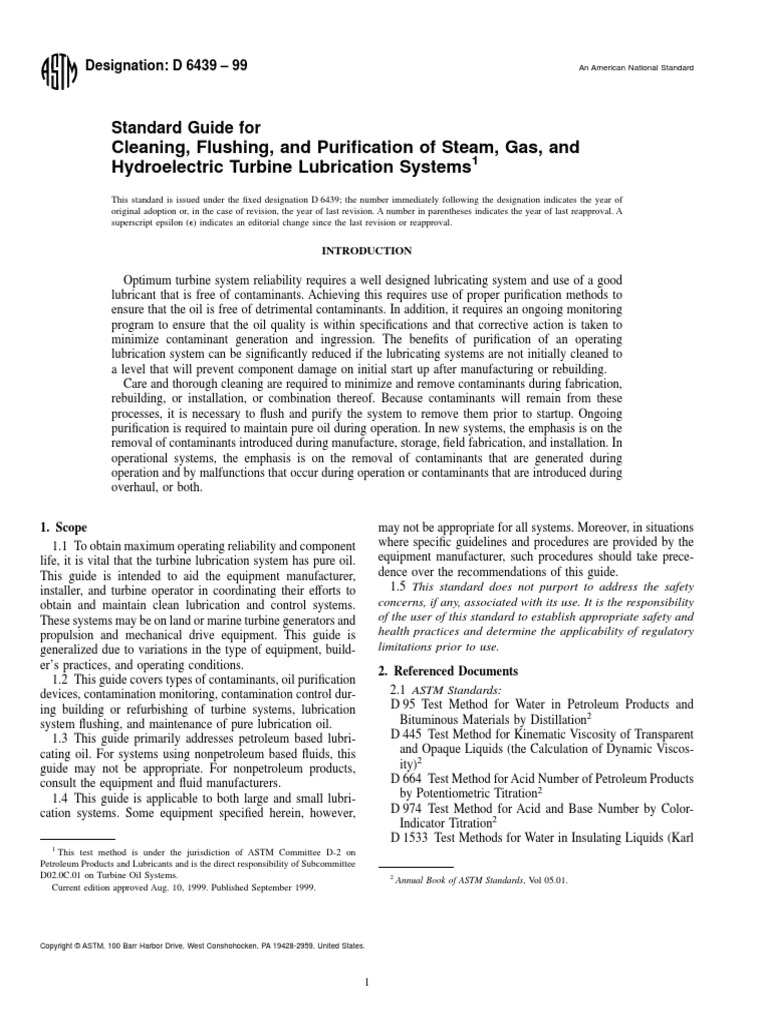 ASTM-D-6439 Flushing Turbine Oils | PDF | Motor Oil | Bearing (Mechanical)