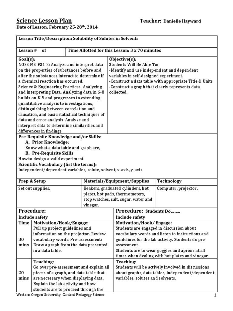 Solubility Lesson Plan for Science Class | PDF | Experiment | Data