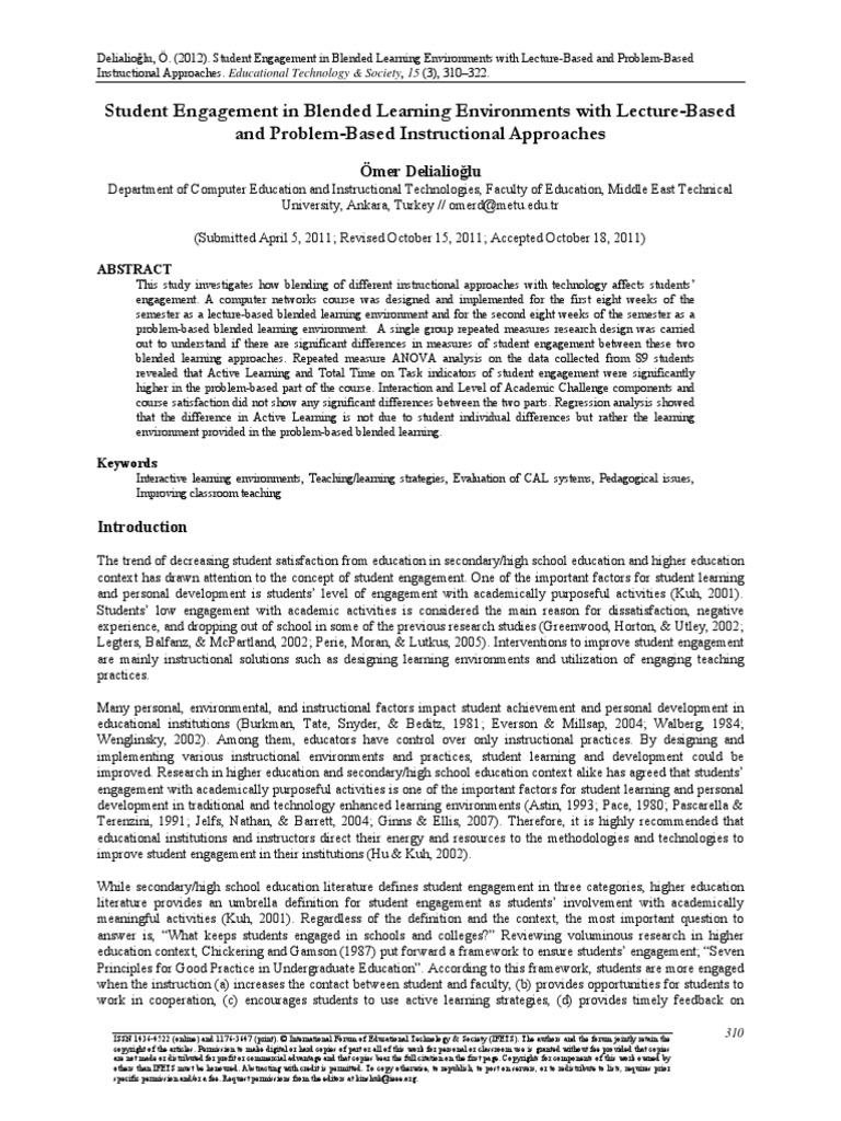 Student Engagement in Blended Learning Environments With Lecture-Based and Problem-Based ...