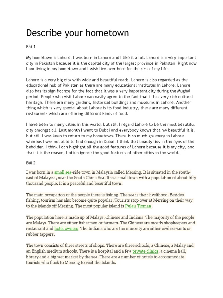 Describe Your Hometown | PDF | Tourism | Leisure