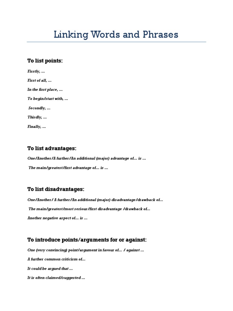 Linking Words and Phrases: To List Points | PDF | Language Arts ...