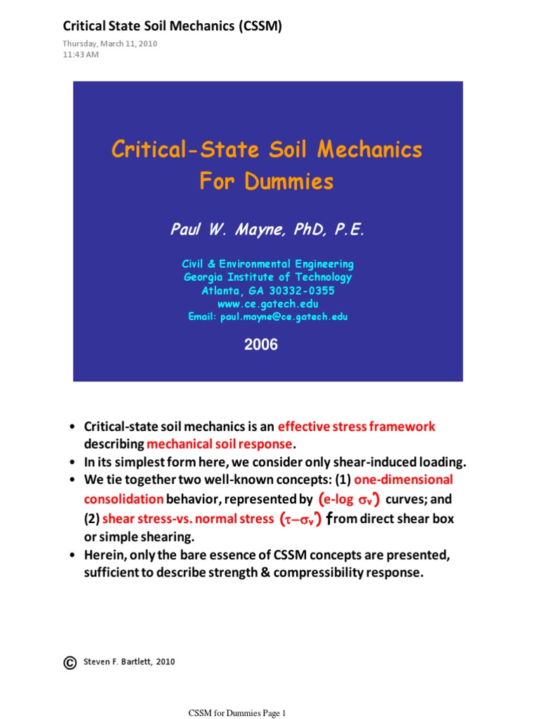 Critical State Soil Mechanics (CSSM) | PDF | Chemical Product ...