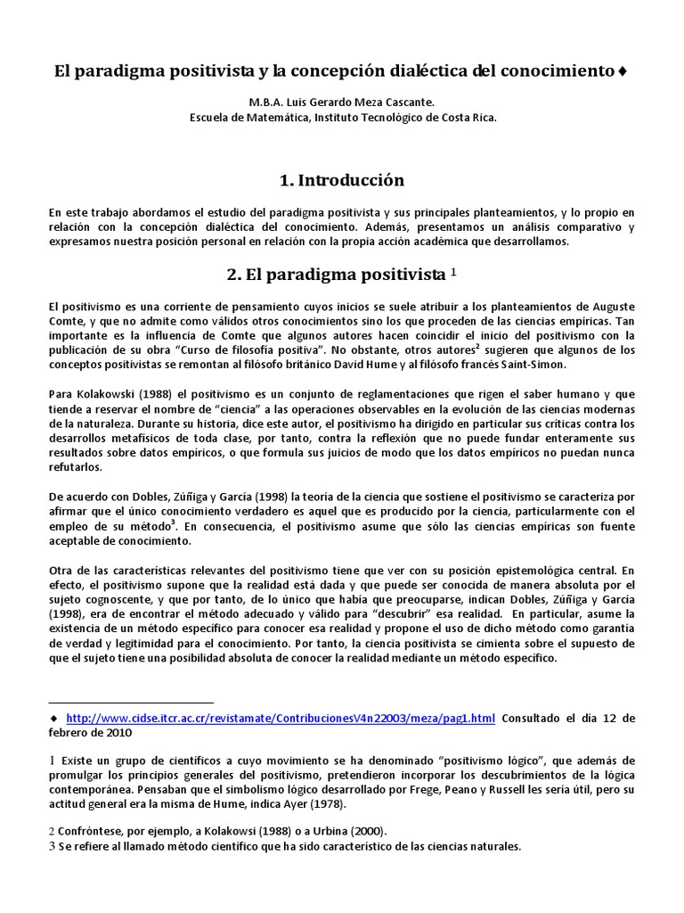 El Paradigma Positivista y La Concepcion Dialectica Del Conocimiento | PDF | Positivismo ...