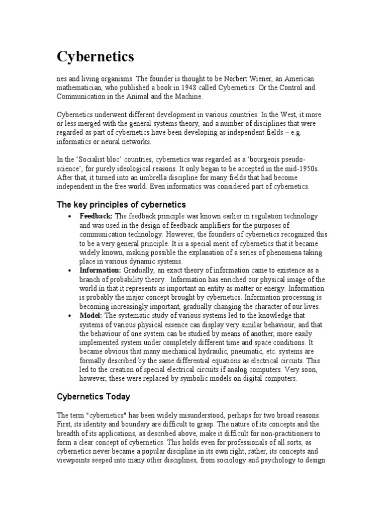 Cybernetics: The Key Principles of Cybernetics | PDF | Cybernetics ...