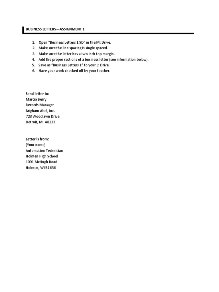Business Letter Assignment Instructions | PDF | Career & Growth