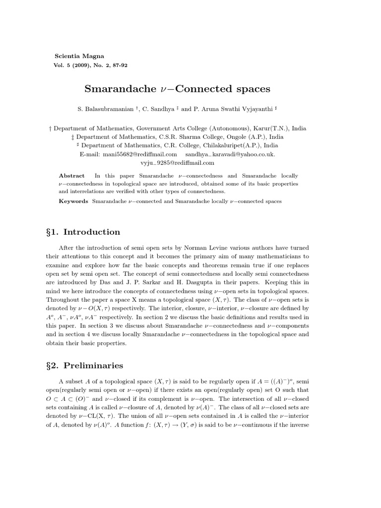Smarandache V Connected Spaces | PDF | Continuous Function | Topology