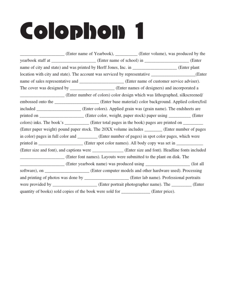 Colophons - 2 Samples | PDF | Typefaces | Printer (Computing)