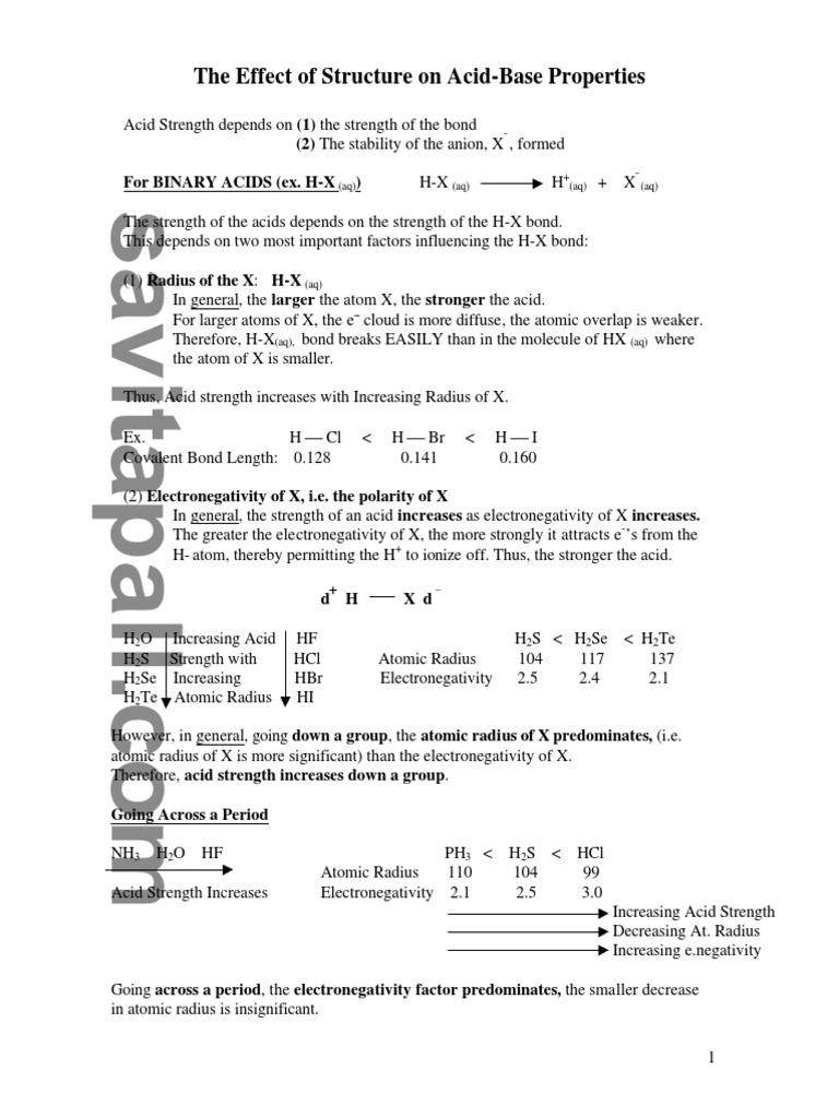 Acid-Base Strength Factors Explained | PDF