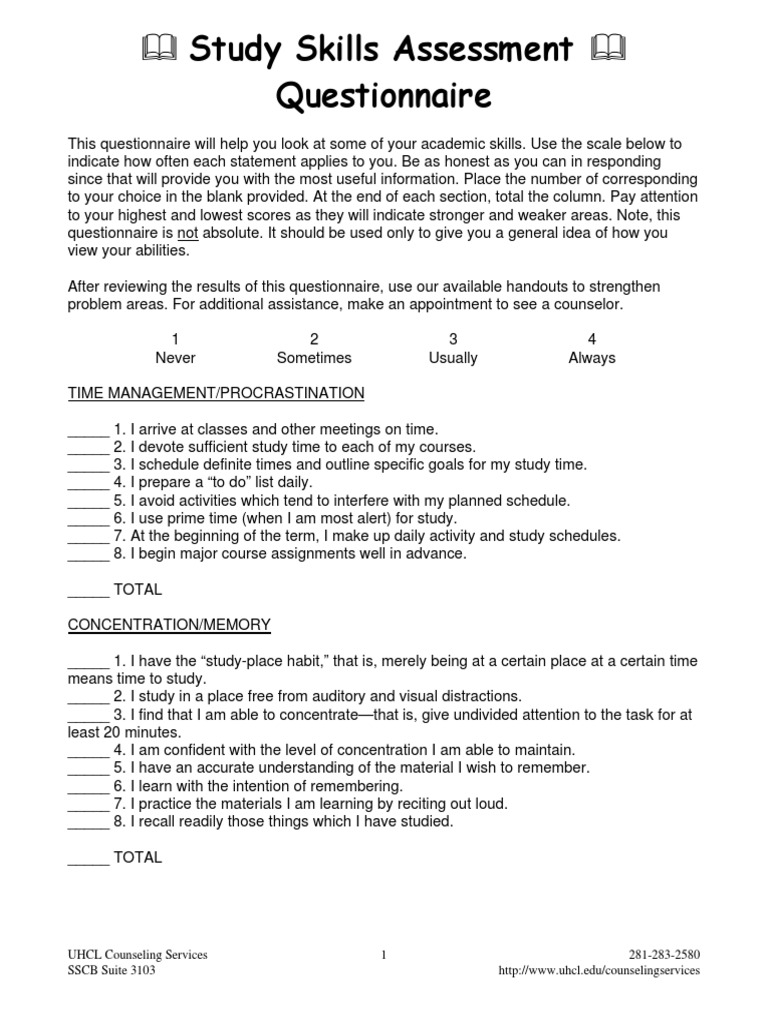 Study Skills Assessment-1 | PDF | Study Skills | Test (Assessment)