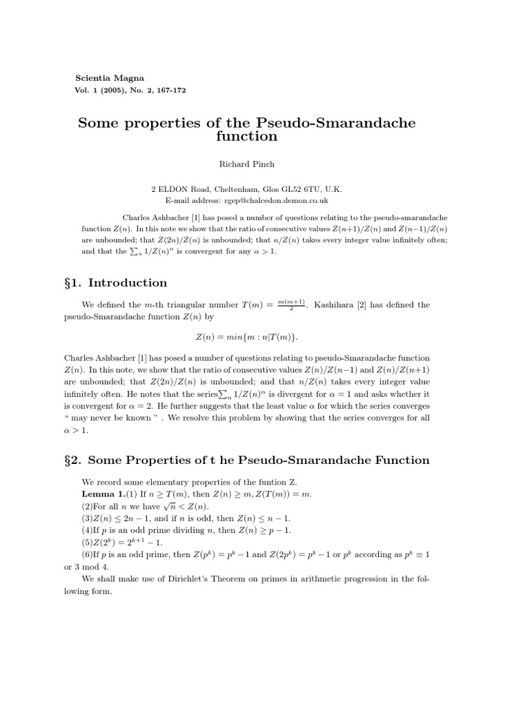 Some Properties of The Pseudo-Smarandache Function | PDF | Prime Number | Summation