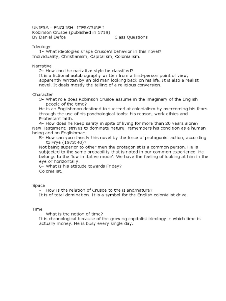Robinson Crusoe: Ideologies and Analysis | PDF | Robinson Crusoe ...