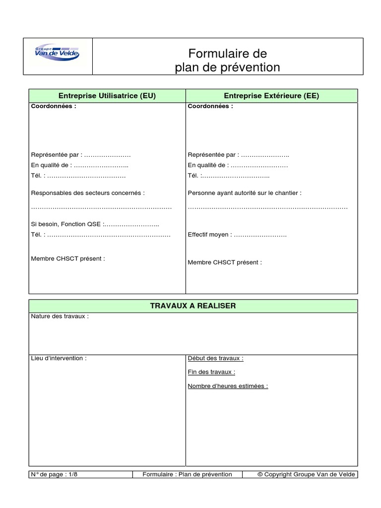 Modele Plan de Prevention | Prophylaxie | Électricité