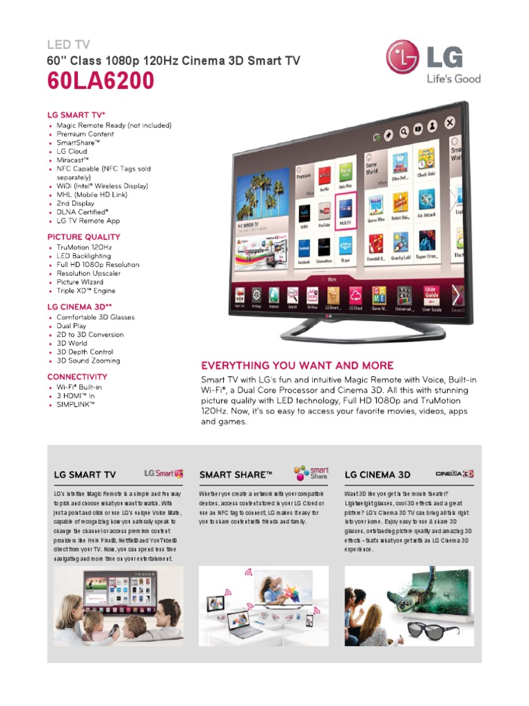 60" Class 1080p 120Hz Cinema 3D Smart TV | PDF