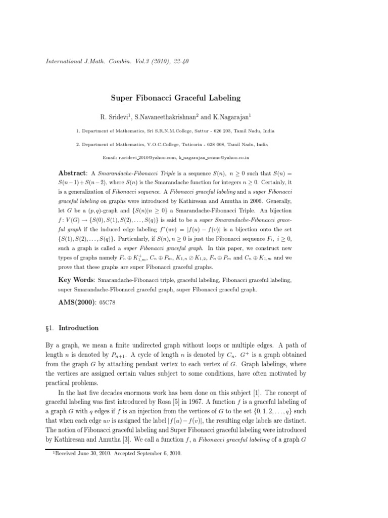Super Fibonacci Graceful Labeling | PDF | Visual Cortex | Mathematical Relations